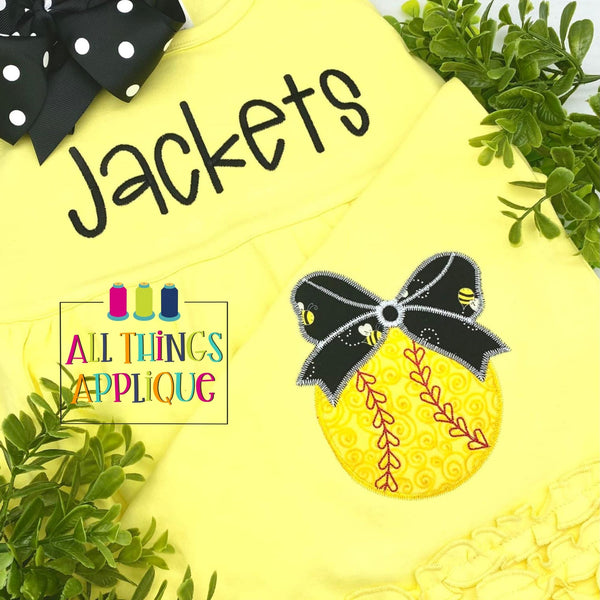 Baseball with Bow - Zig Zag – allthingsapplique