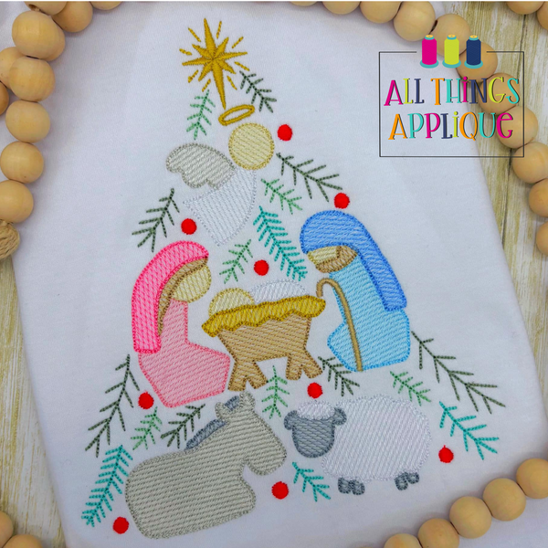 Christmas Tree Nativity - Sketch – allthingsapplique