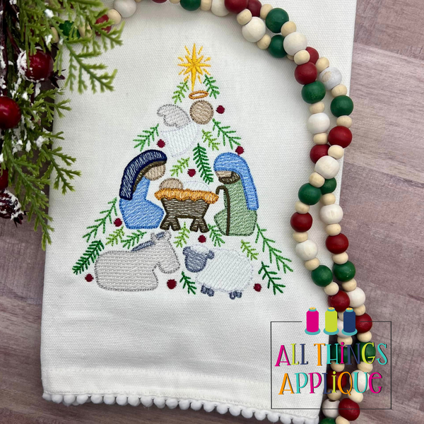 Christmas Tree Nativity - Sketch – allthingsapplique