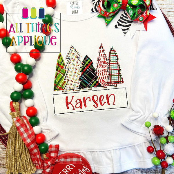 Christmas Trees with Name Box Applique - Bean – allthingsapplique