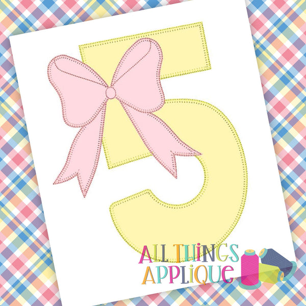 5 Five Applique Design with Bow for Girl Birthday – allthingsapplique