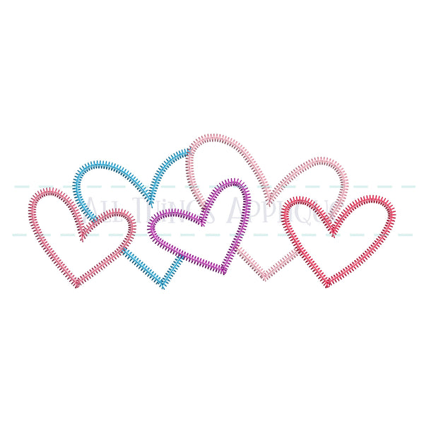 Valentine's Five Hearts Zig Zag Applique Design – allthingsapplique