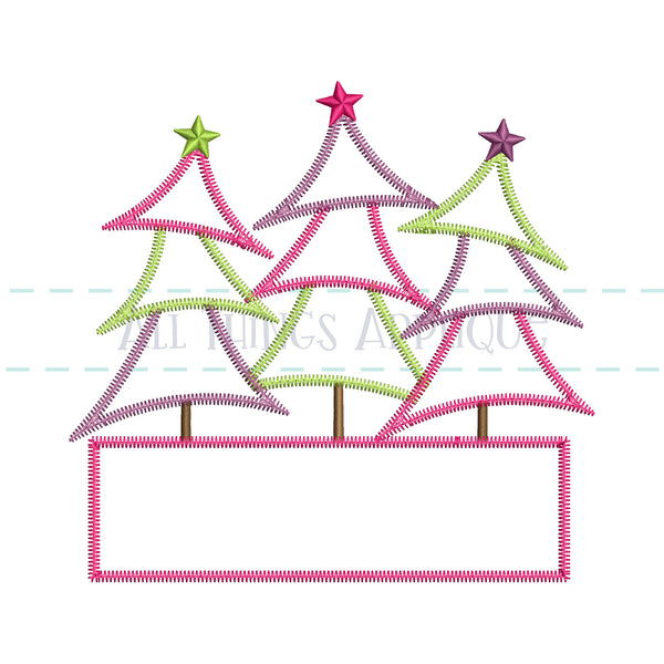 Funky Christmas Trees with Name Box - Zig Zag – allthingsapplique