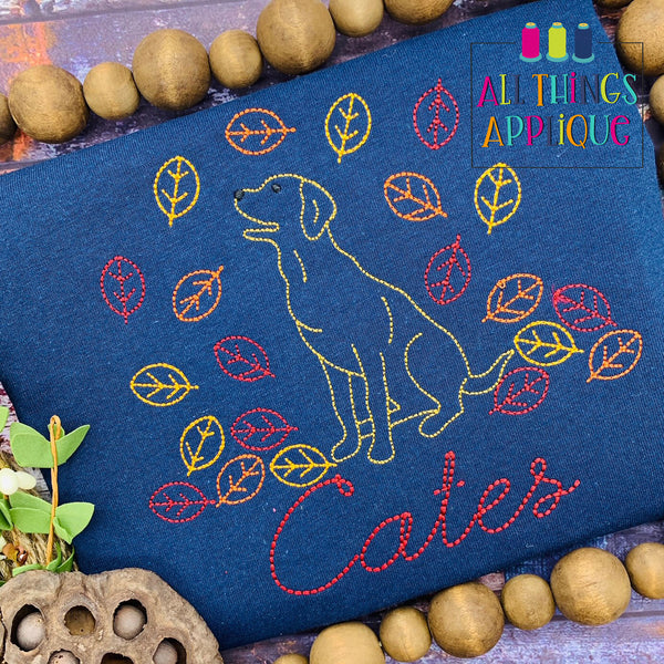 Fall Dog Labrador with Leaves Quick Stitch Embroidery Design ...