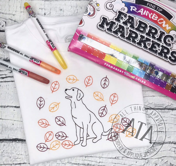 Fall Dog Labrador with Leaves Quick Stitch Embroidery Design ...