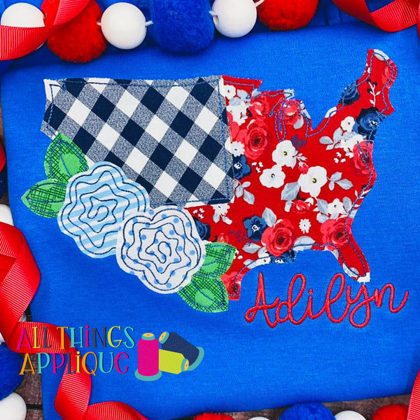 USA Applique Design with Flowers – allthingsapplique